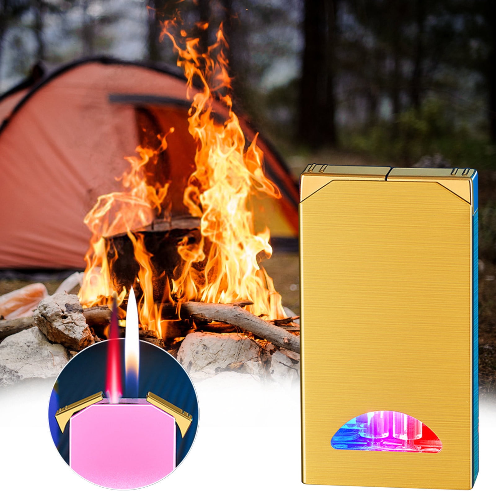 Torch Lighter, Dual Flame Lighter with 1Pcs Flint Stone, Windproof ...