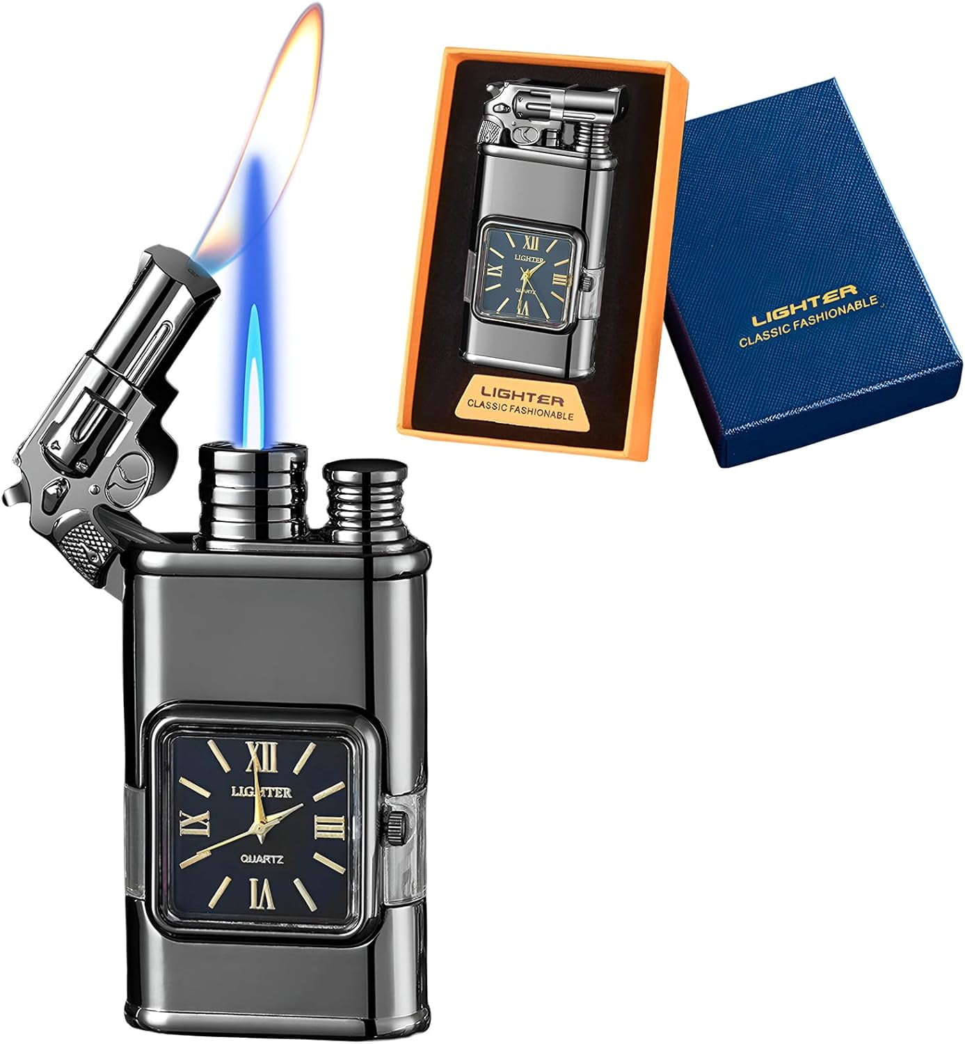 Torch Lighter, Magic Dual Flame Lighter with Quartz Watch, Windproof ...