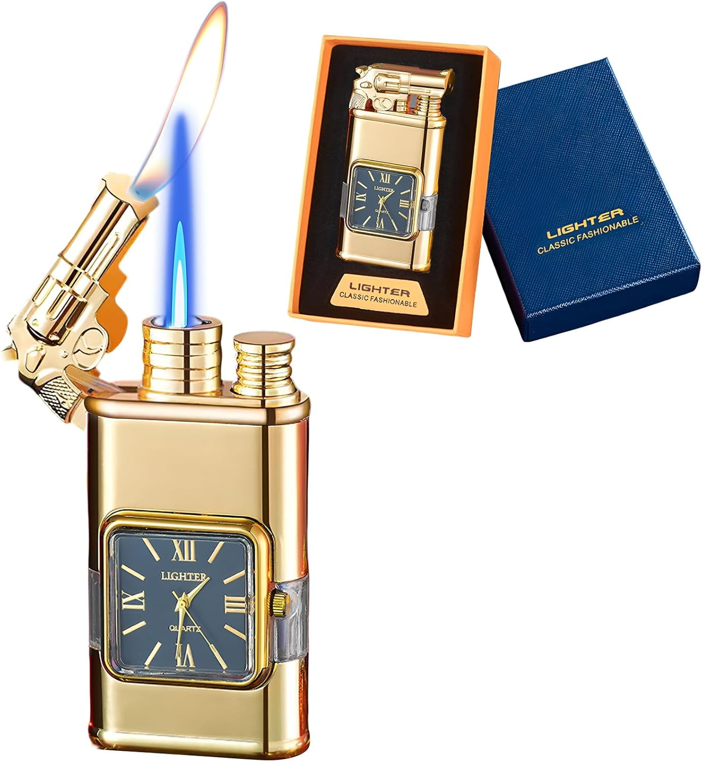 Torch Lighter, Magic Dual Flame Lighter with Quartz Watch, Windproof ...