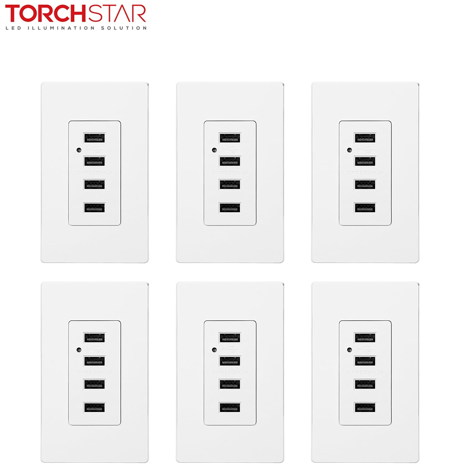TorchStar 4 USB Charging Wall Outlets, 4.2A Fast Charging USB Ports, 2 ...