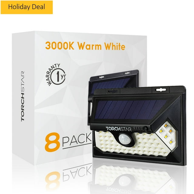 TorchStar 8 Pack 58 LEDs Solar Motion Sensor Wall Lights, Waterproof ...