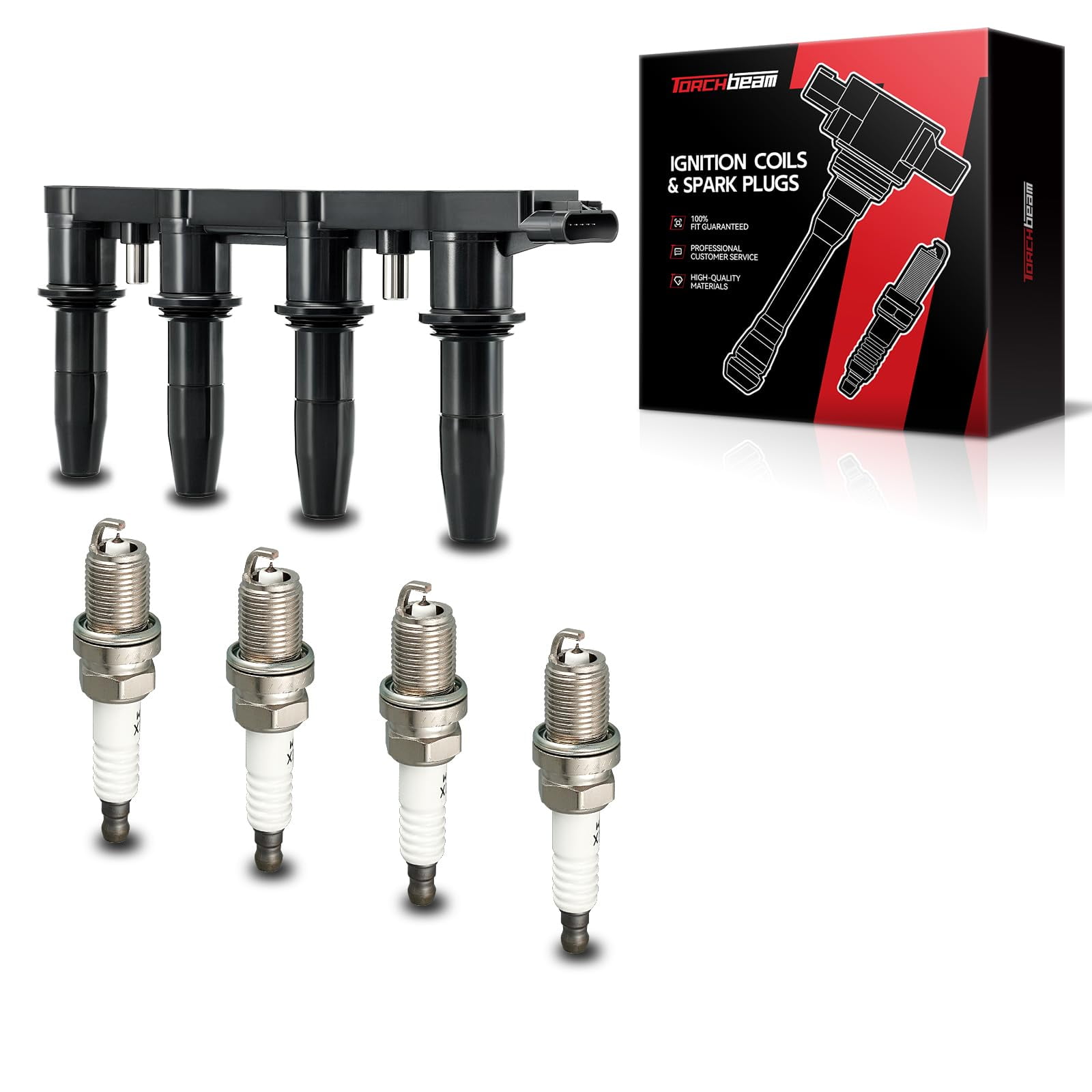 Torchbeam Set of 4 UF620 Ignition Coils Packs and Double Iridium Spark Plugs Fit for 2013-2015 ...