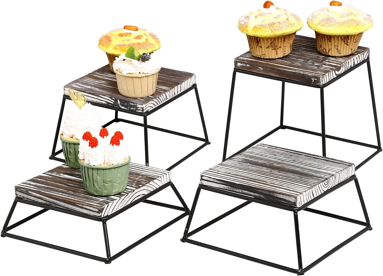 Torched Wood Cupcake Stand, Square Food Dessert Display Riser, Retail ...