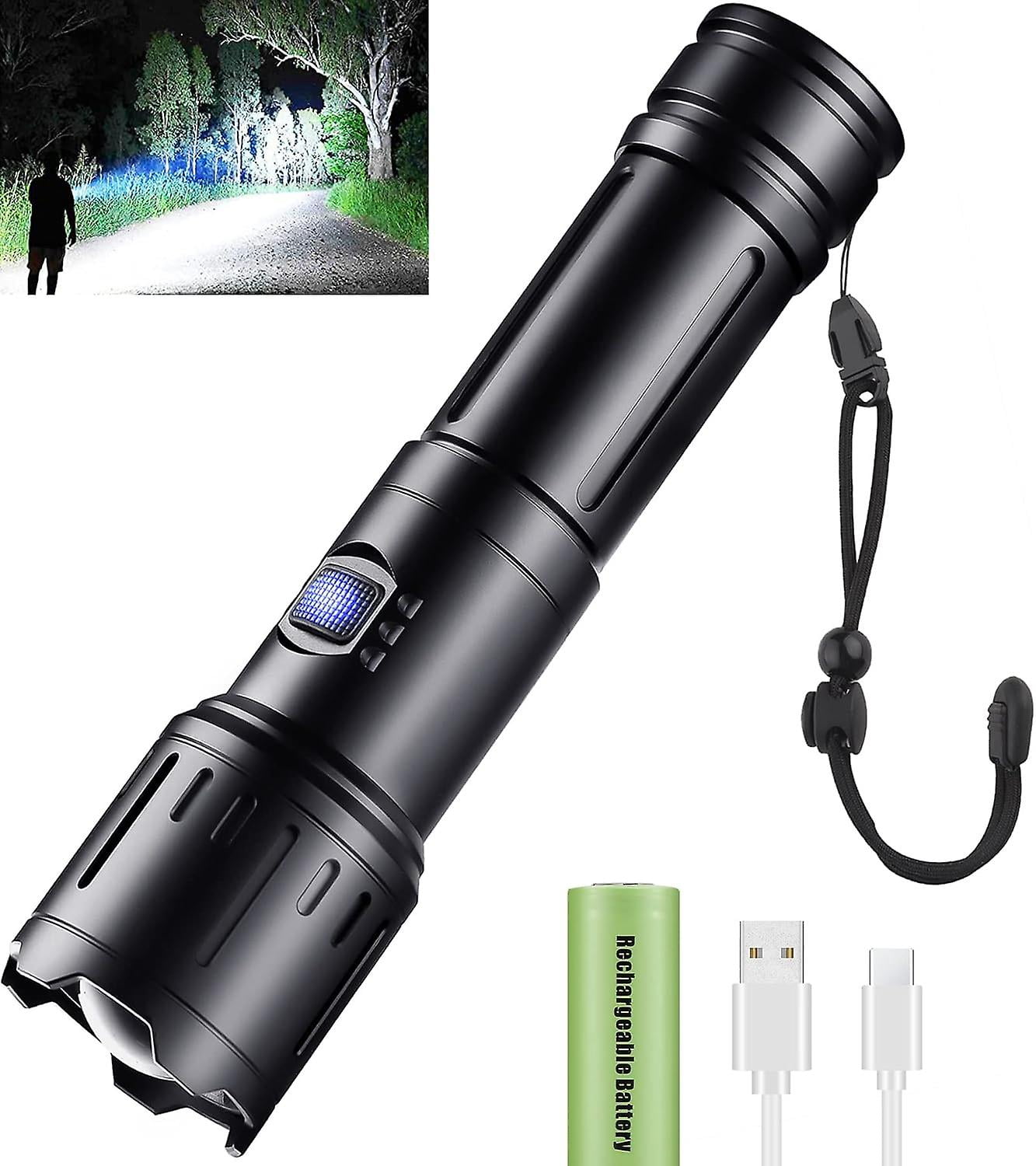Torches LED Super Bright, Rechargeable Torch with Zoom,Tactical Torch ...