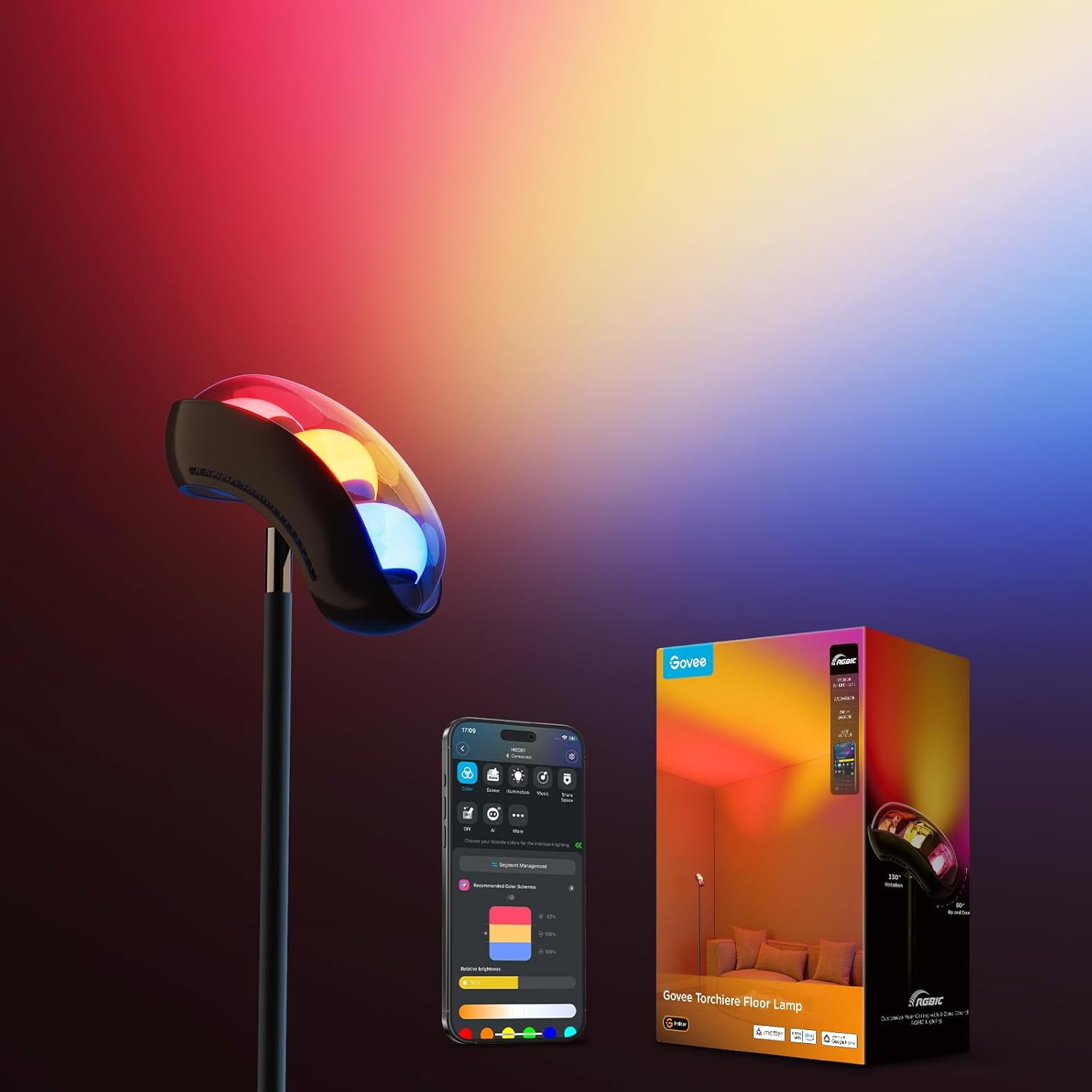 Torchiere Floor Lamp with Matter, Alexa Compatible, RGBIC Warm Cool ...