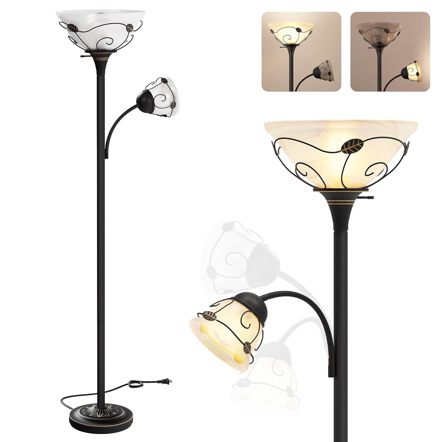 Torchiere Floor Lamp with Reading Light, 71" Standing Floor Lamp for ...