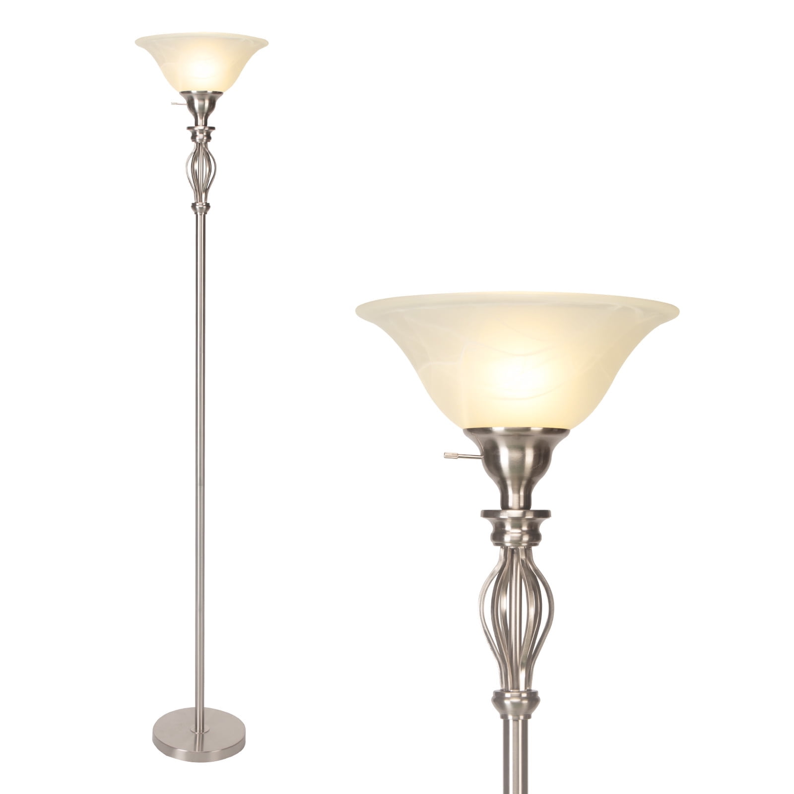 HonoDing 72-inch Mid-Century Floor Lamp with Glass Shade(Brushed Nickel ...