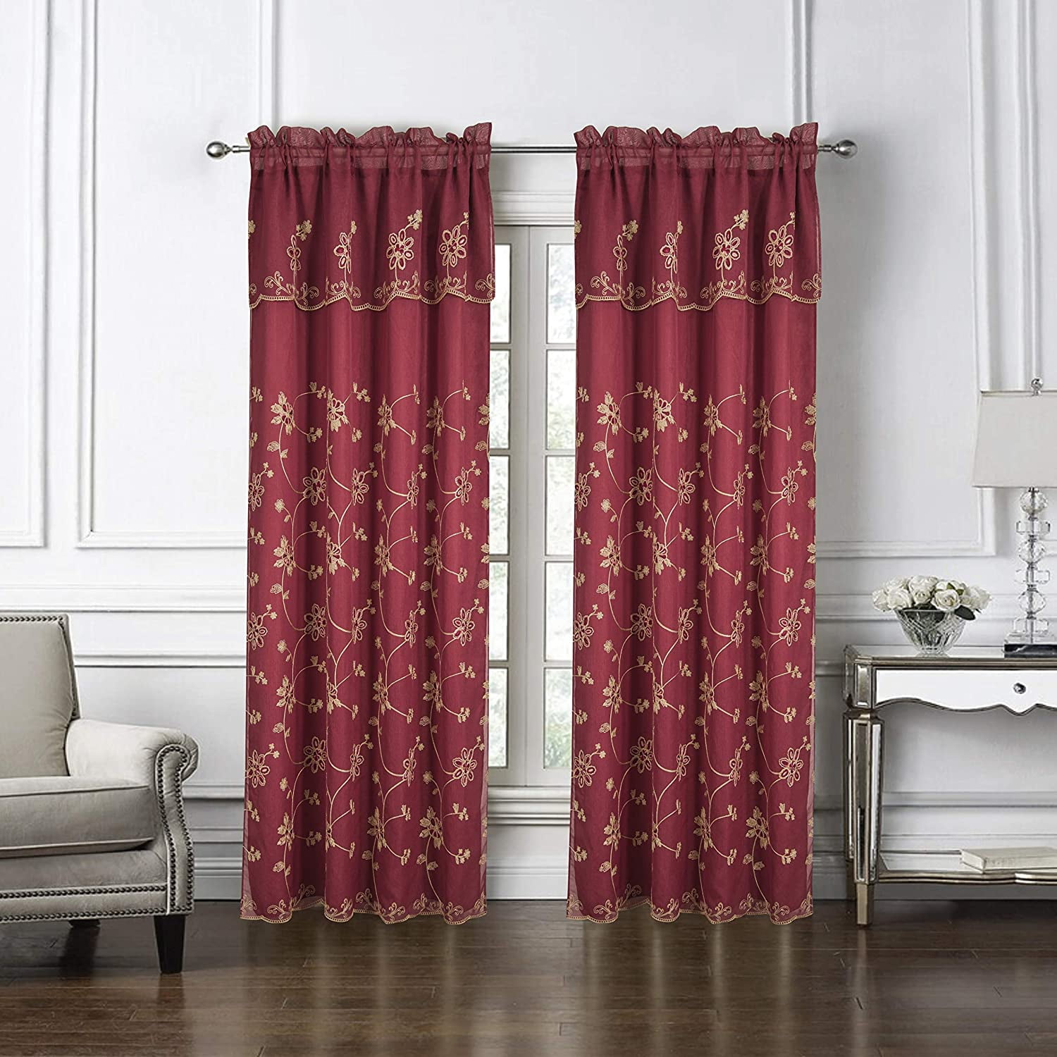 Torenia Floral Embroidered 54 x 84 in. Rod Pocket Single Curtain Panel ...