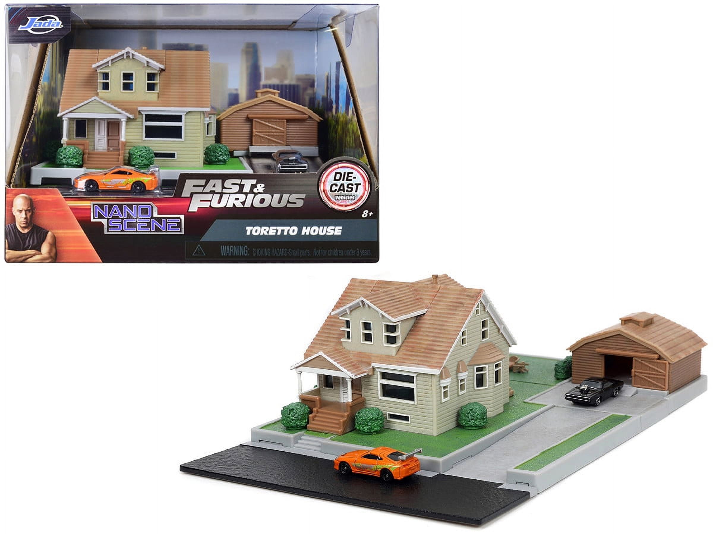 Toretto House Diorama with Dodge Charger Black and Toyota Supra Orange ...