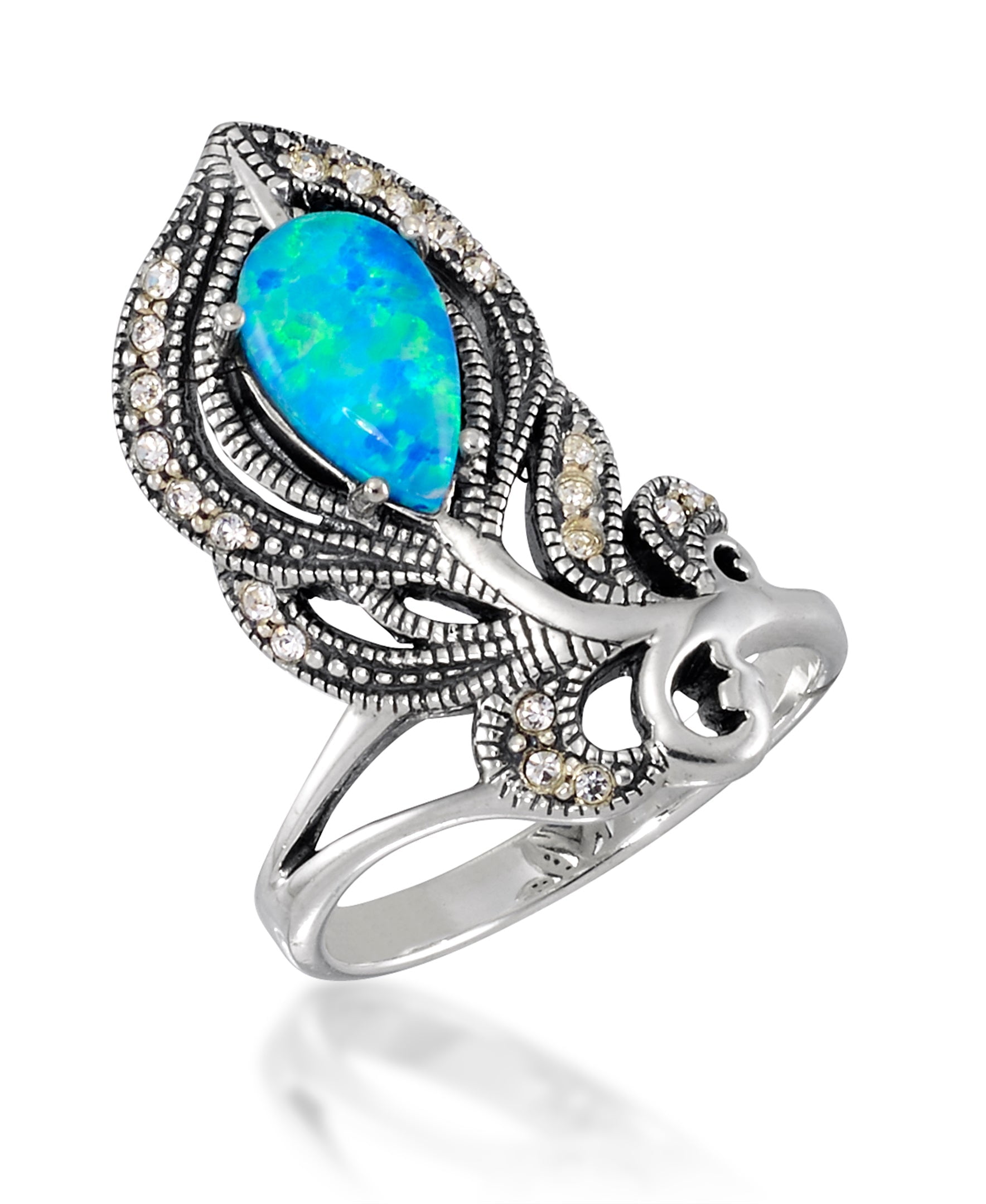 Tori Hill® Genuine Marcasite and Simulated Abalone Peacock Feather Ring ...
