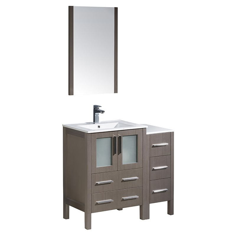 Torino 36"Gray Oak Bathroom Vanity & Side Cabinet / Integrated Sinks ...