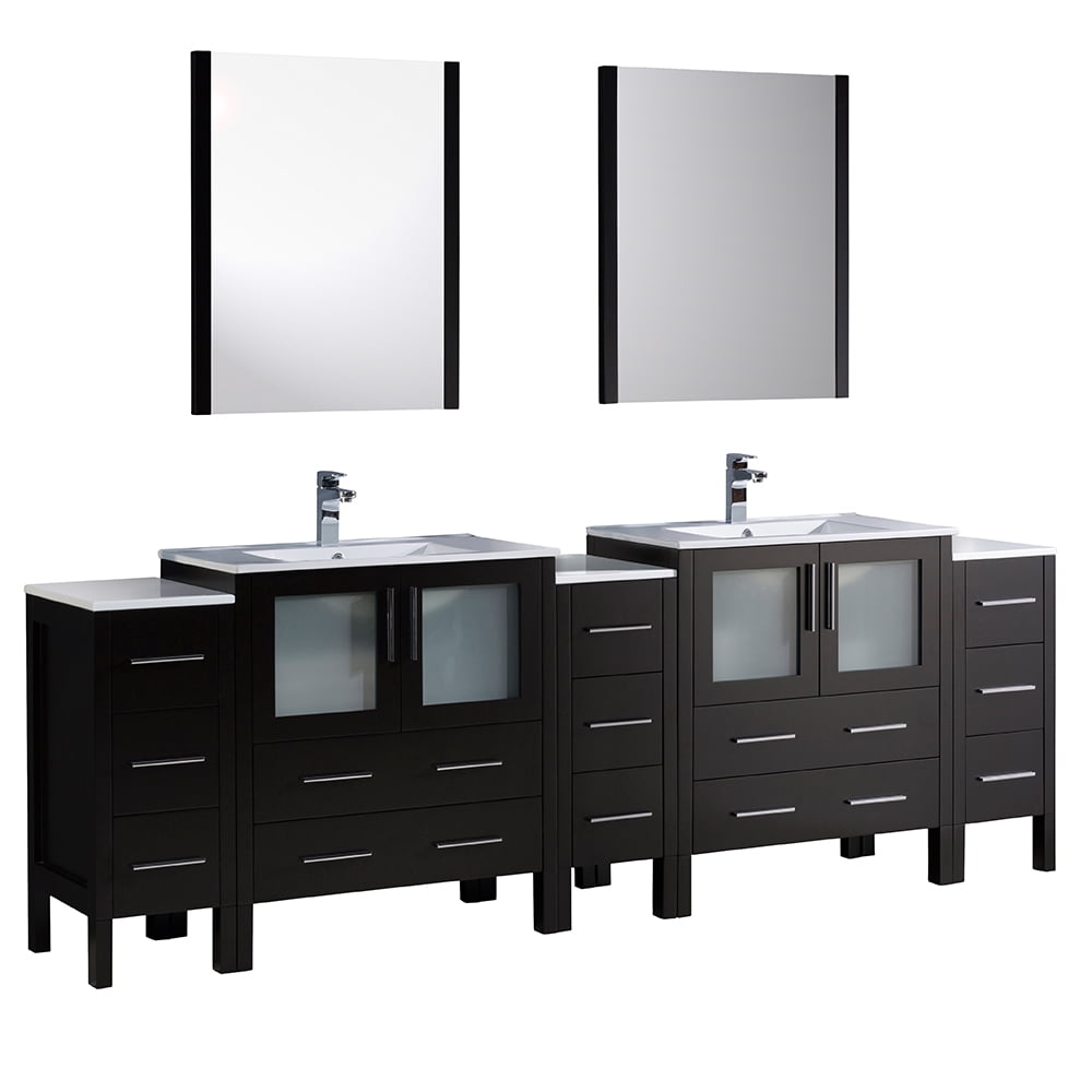 Torino 96"Espresso Dbl Sink Bathroom Vanity & 3 Side Cabinets ...