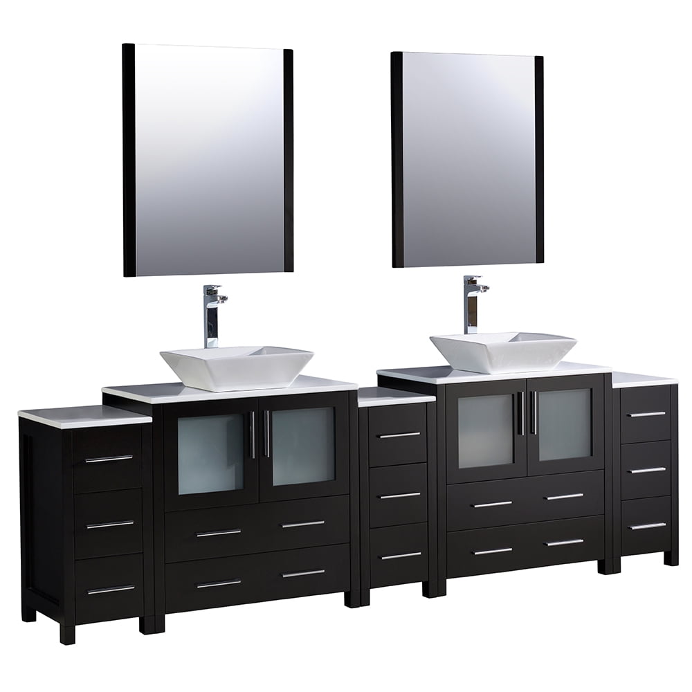 Torino 96"Espresso Dbl Sink Bathroom Vanity & 3 Side Cabinets / Vessel ...