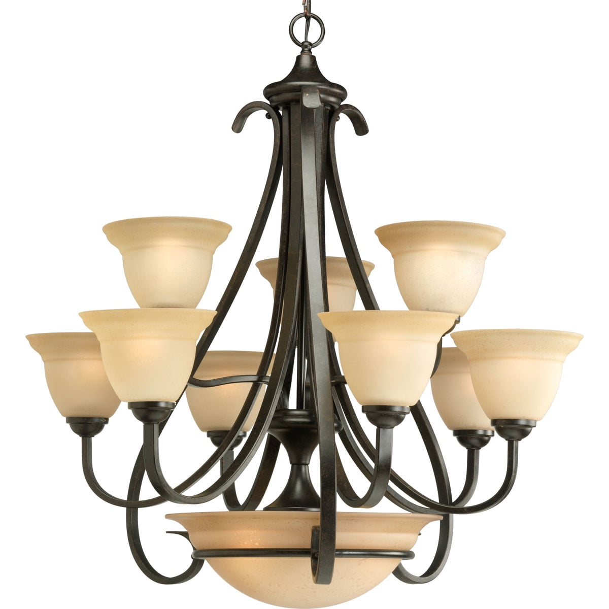 Torino Collection Nine-Light Forged Bronze Tea-Stained Glass ...