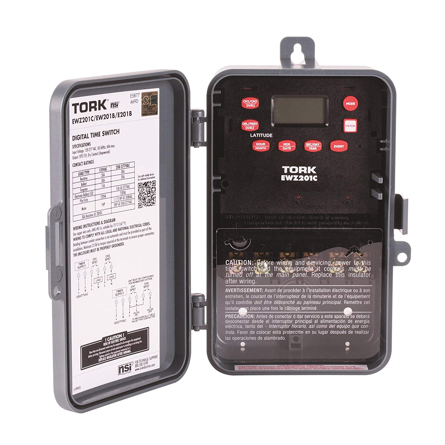 NSI Tork EWZ201C Outdoor Digital Timer Switch, 2-Channel, 7-Day, SPST ...