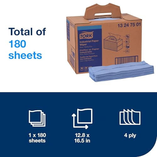 Tork Industrial Paper Wiper Blue, Handy Box W7 4-Ply, 1 x 180 Feet ...