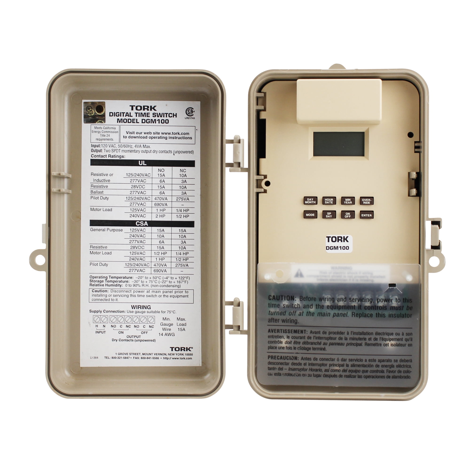 Tork NSI DGM100 One Channel Time Switch 7 Day Scheduling Momentary ...