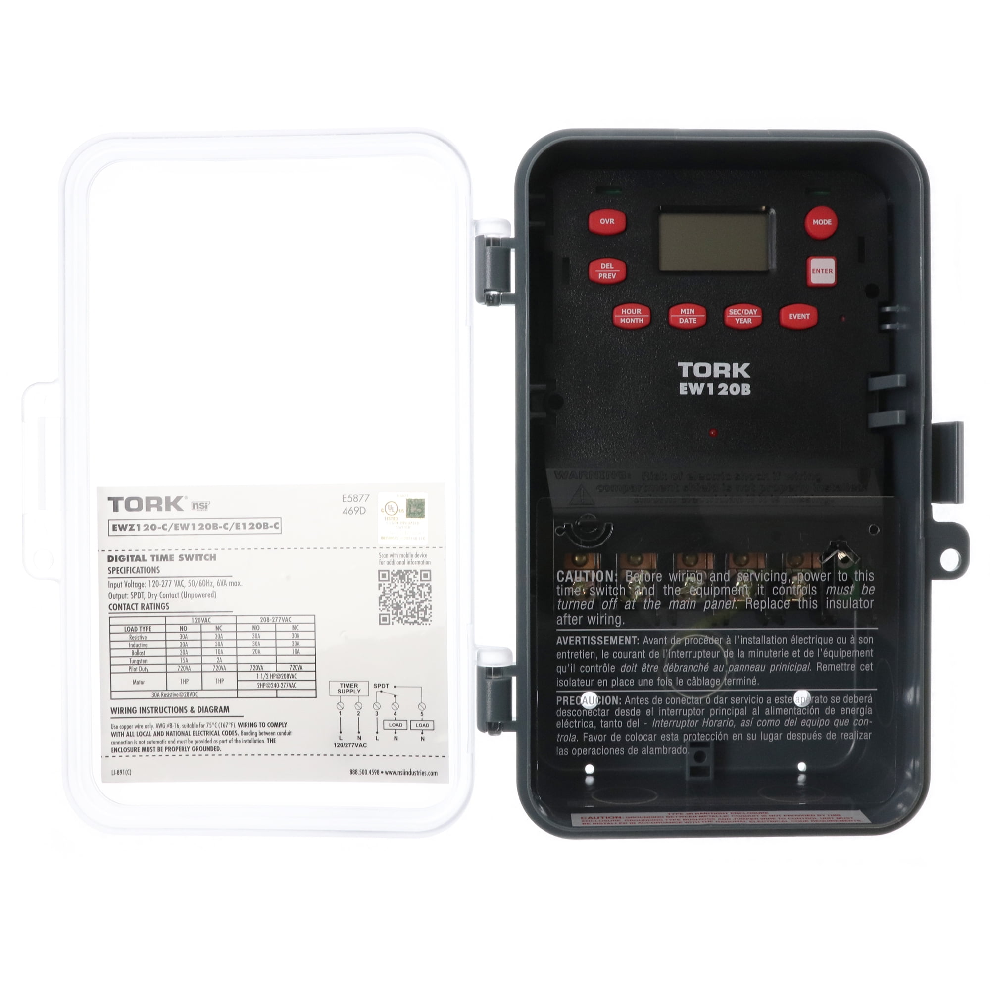 Tork NSI E120B-C 24-Hour 7-Day Digital Time Switch, NEMA-3R ...