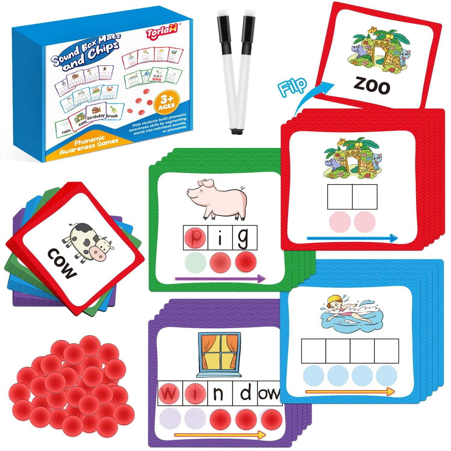 Torlam Elkonin Boxes Phonemic EC36 Awareness Phonics Games, Reading ...