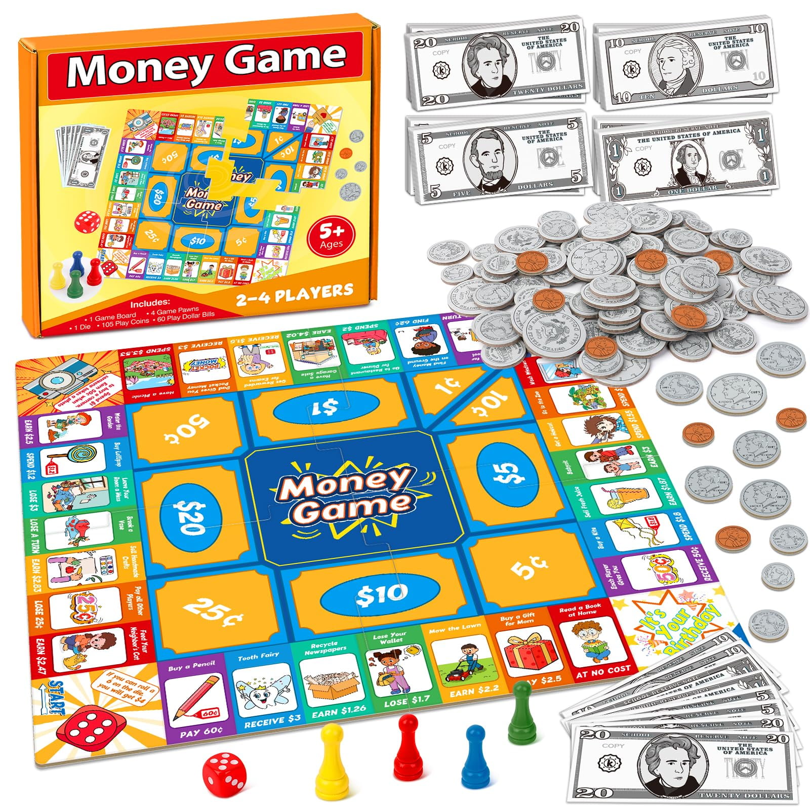 Torlam Money Board Games for Kids, Coins and Bills Toddler Pretend Play ...