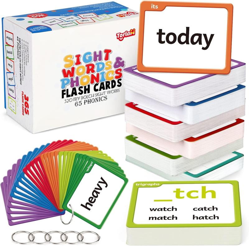 Torlam Sight Words & Phonics Flash Cards Learn to Read Digraphs CVC Blends Long Vowel Sounds ...