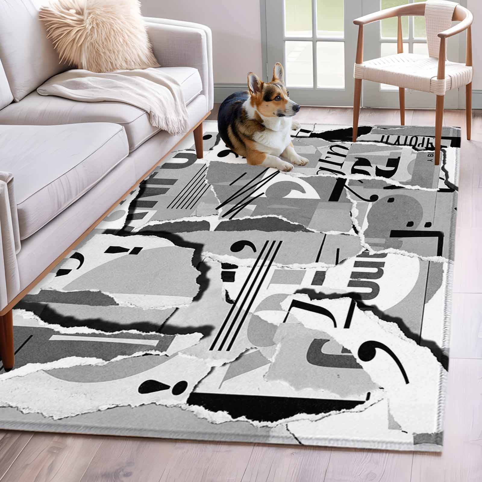 Torn Paper Area Rugs 3'x5', Washable Small Throw Rugs for Living Room ...