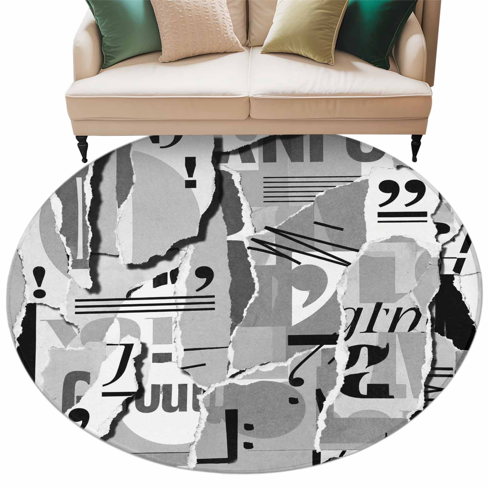 Torn Paper Round Area Rugs Collection 7', Vintage Abstract Collage ...
