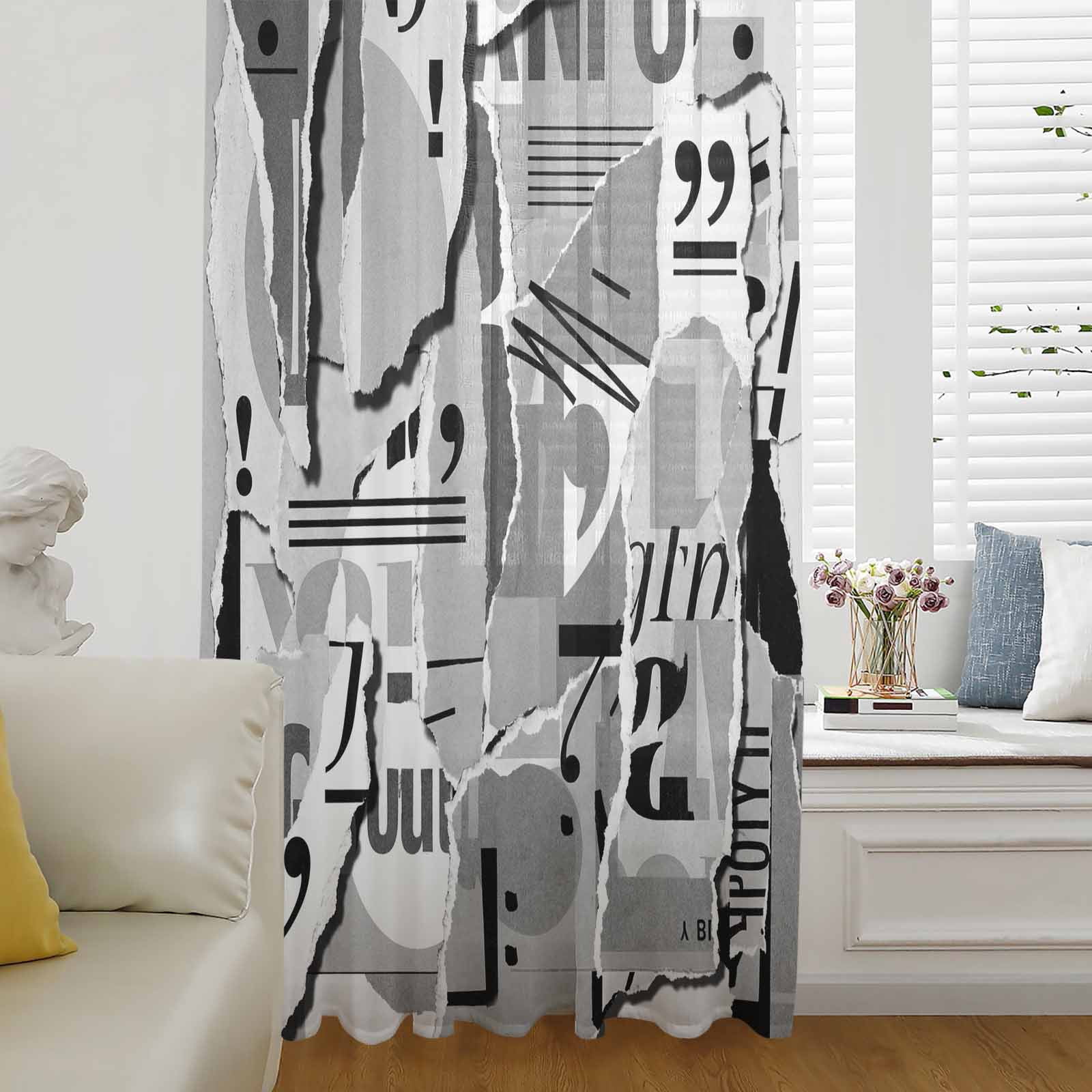 Torn Paper Sheer Curtains 72 Inches Long for Living Room/Bedroom ...