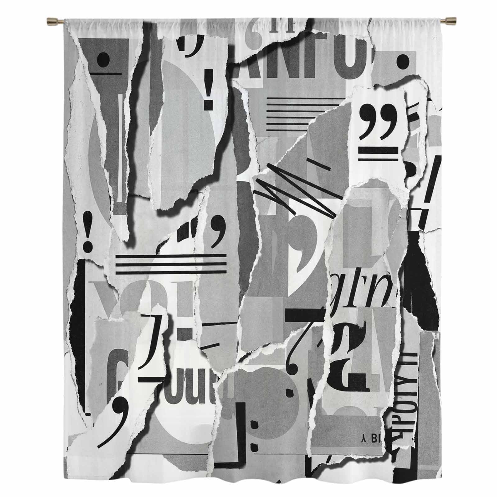 Torn Paper Sheer Curtains 72 Inches Long, Vintage Abstract Collage ...