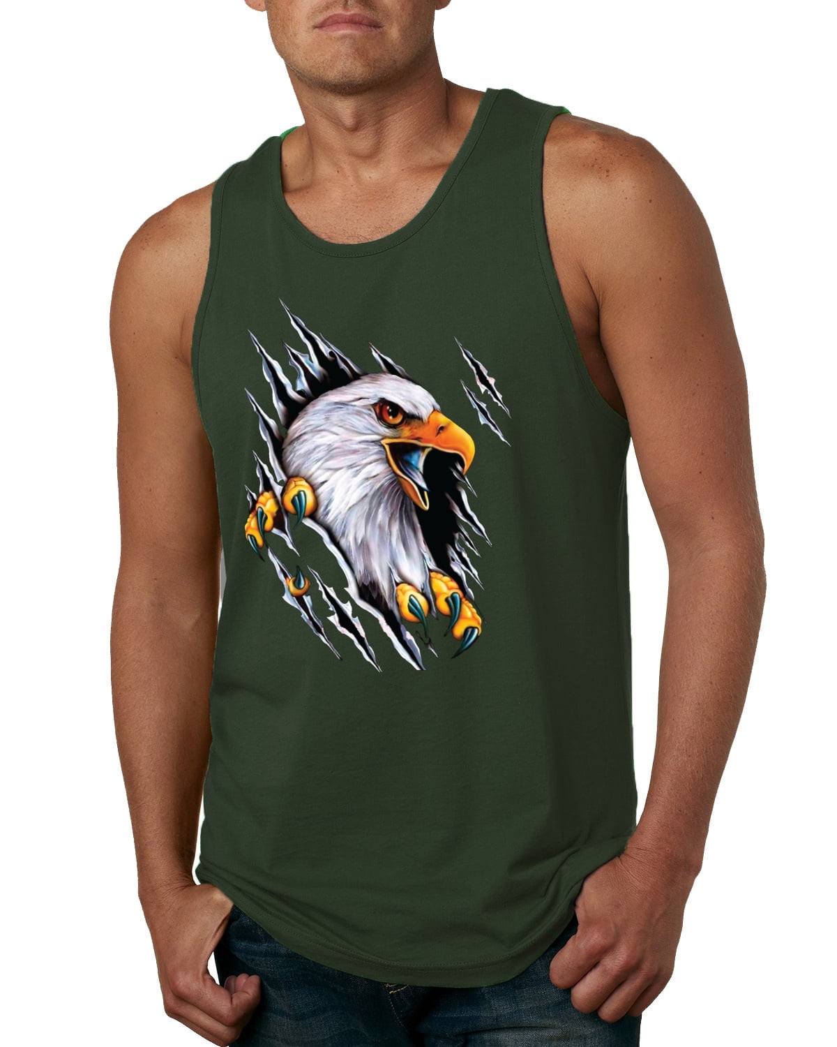 Torn Ripped Eagle Claws Animal Lover Mens Graphic Tank Top, Forest ...