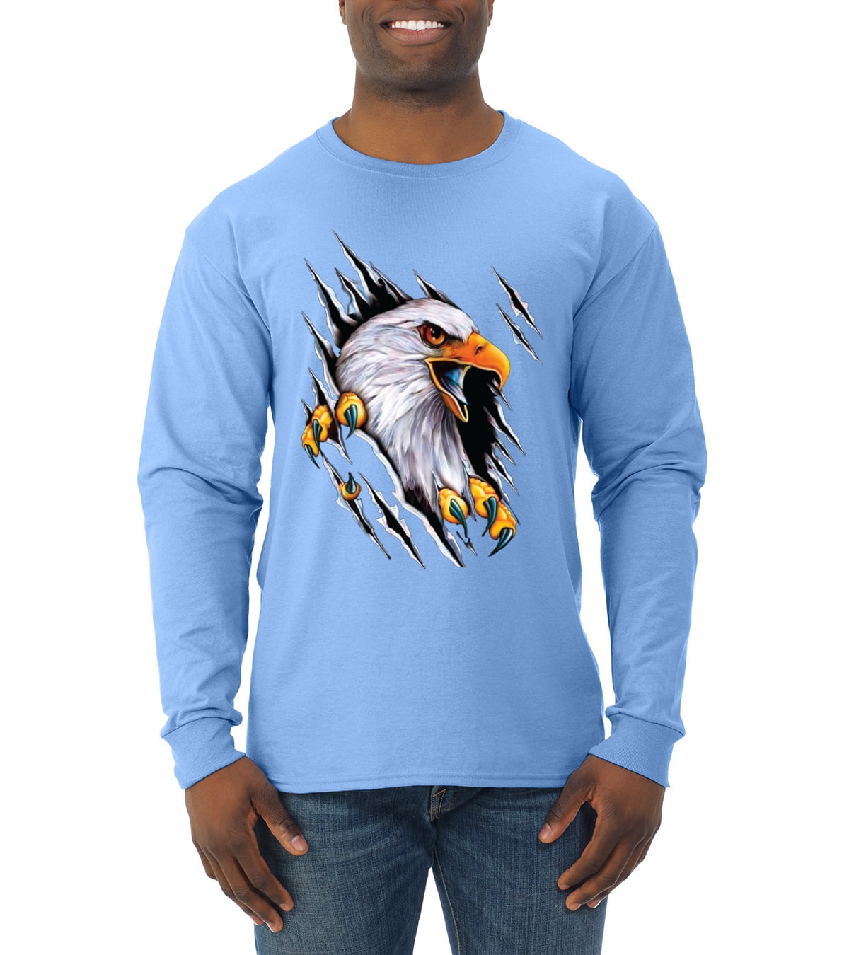 Torn Ripped Eagle Claws Animal Lover Mens Long Sleeve Shirt, Light Blue ...