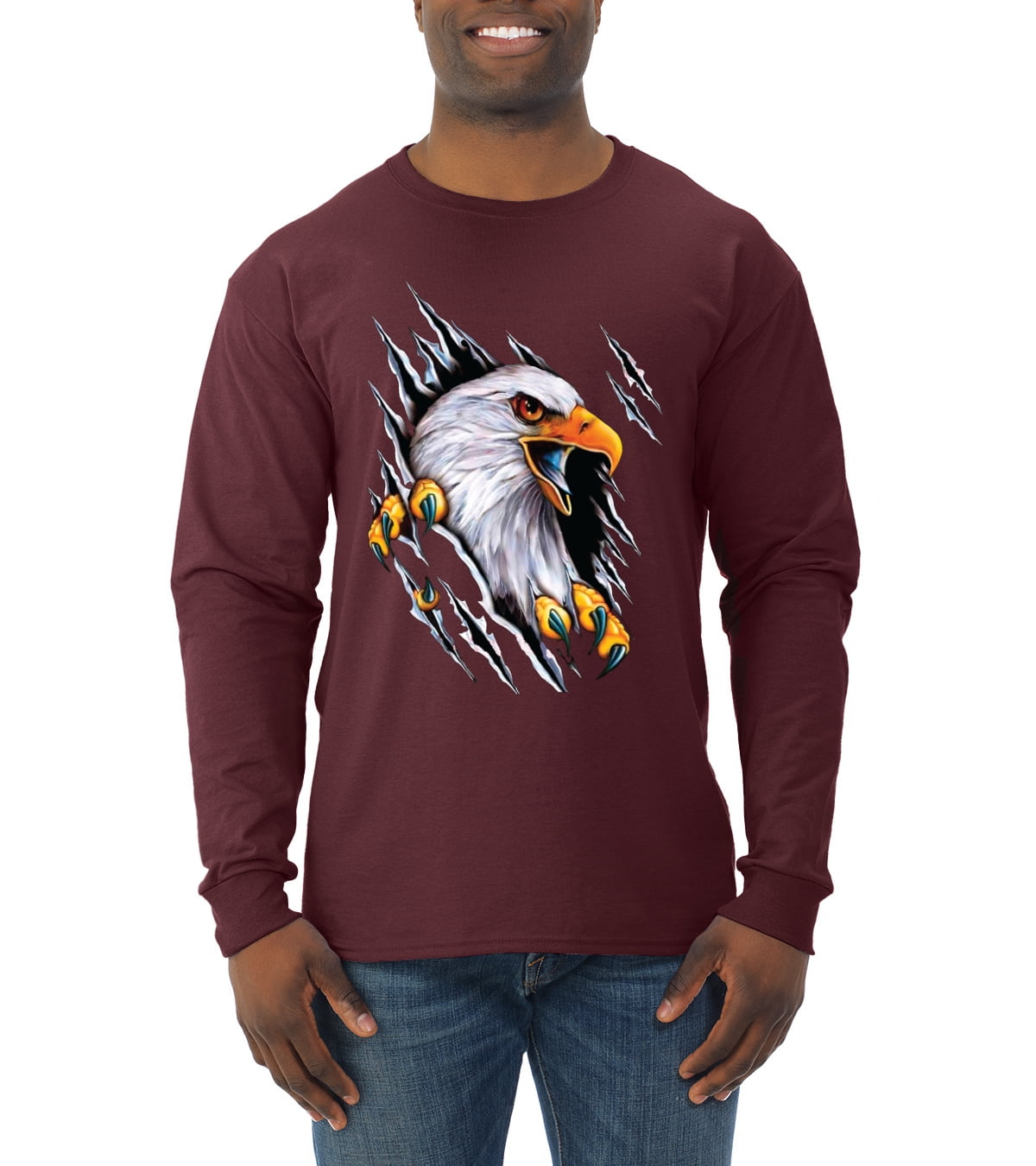 Torn Ripped Eagle Claws Animal Lover Mens Long Sleeve Shirt, Maroon ...
