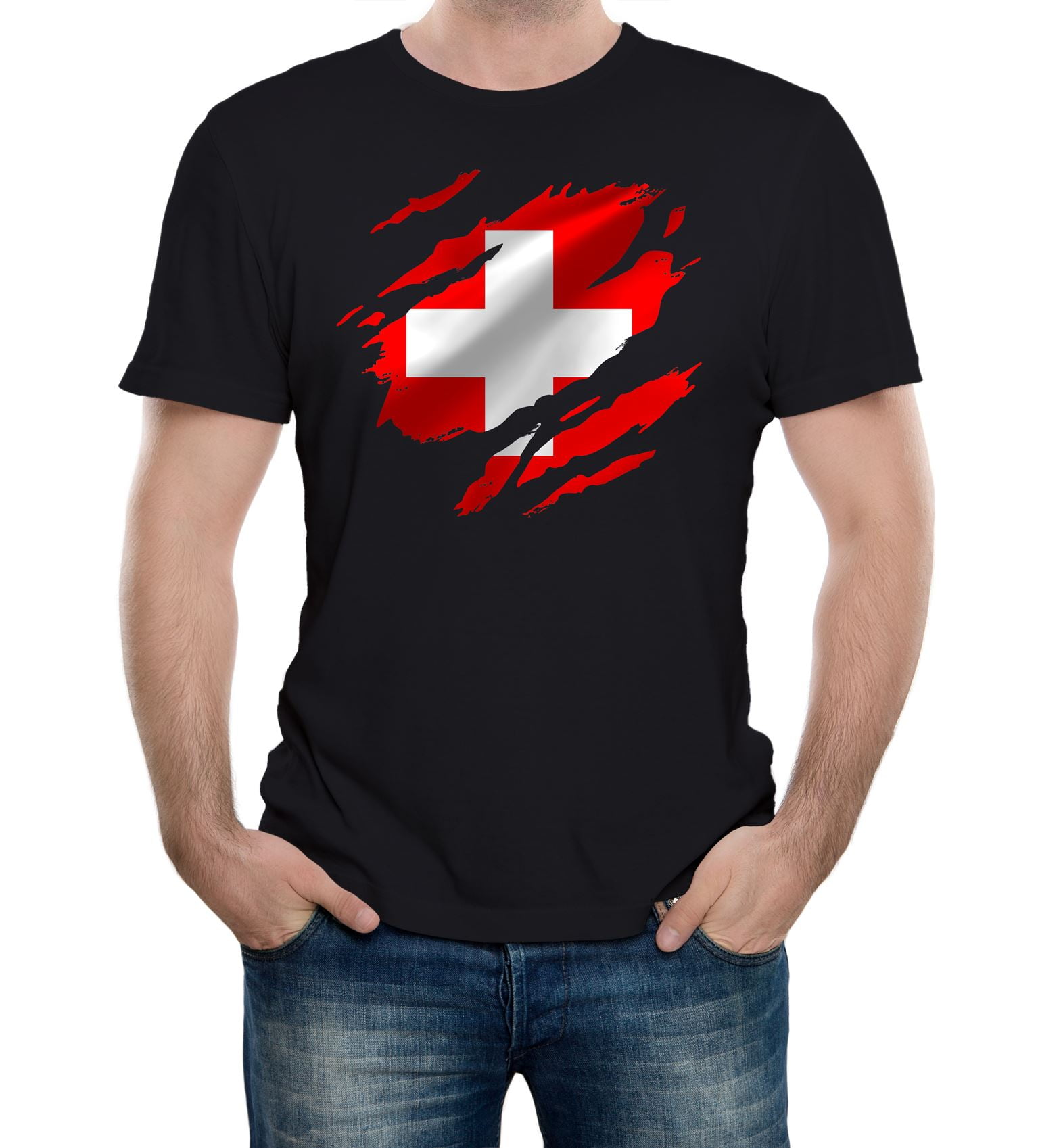 Torn Switzerland Flag Men's Graphic T-Shirt | Swiss National Pride Tee ...