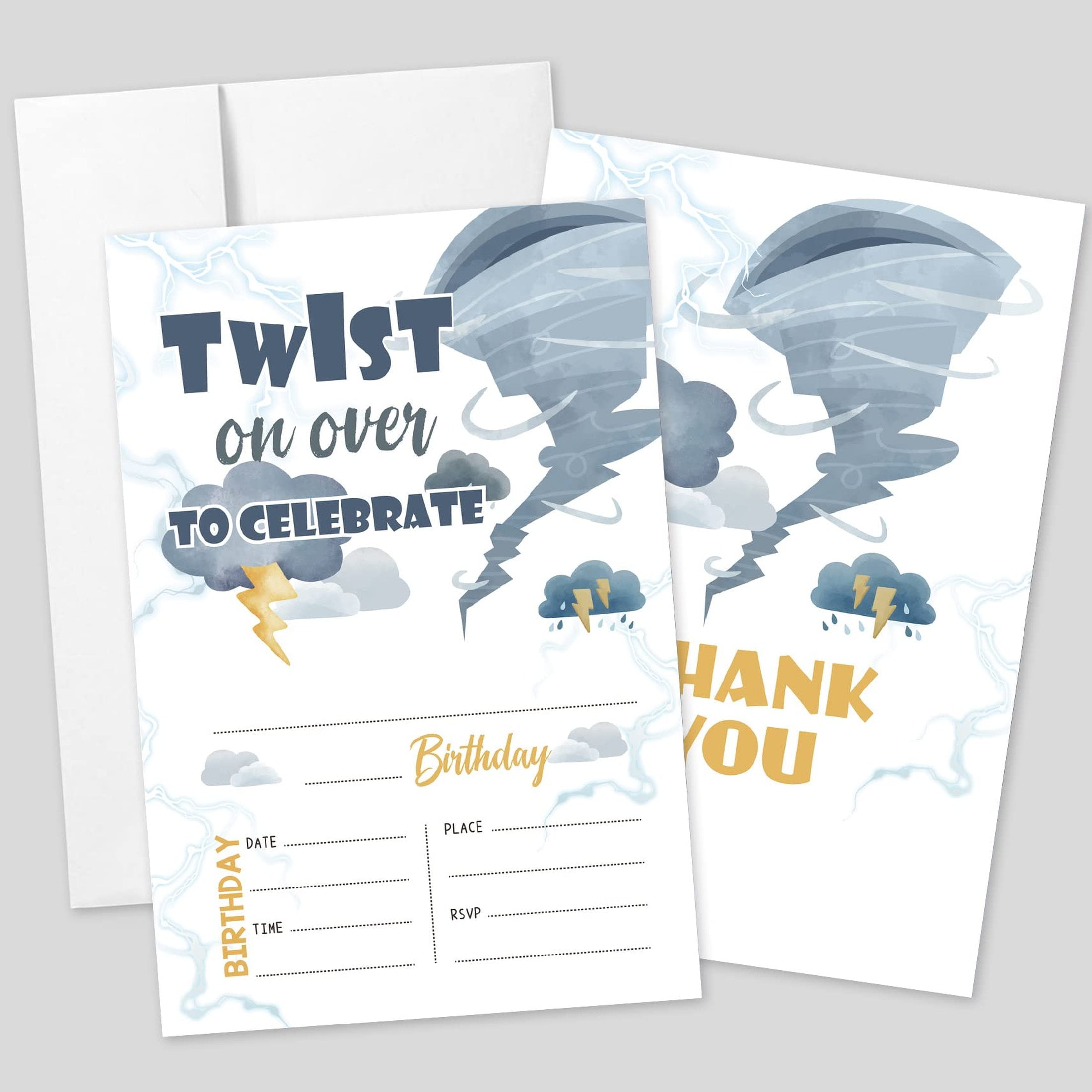 Tornado Adventure Birthday Invitations - 20 Double-Sided Cards with ...