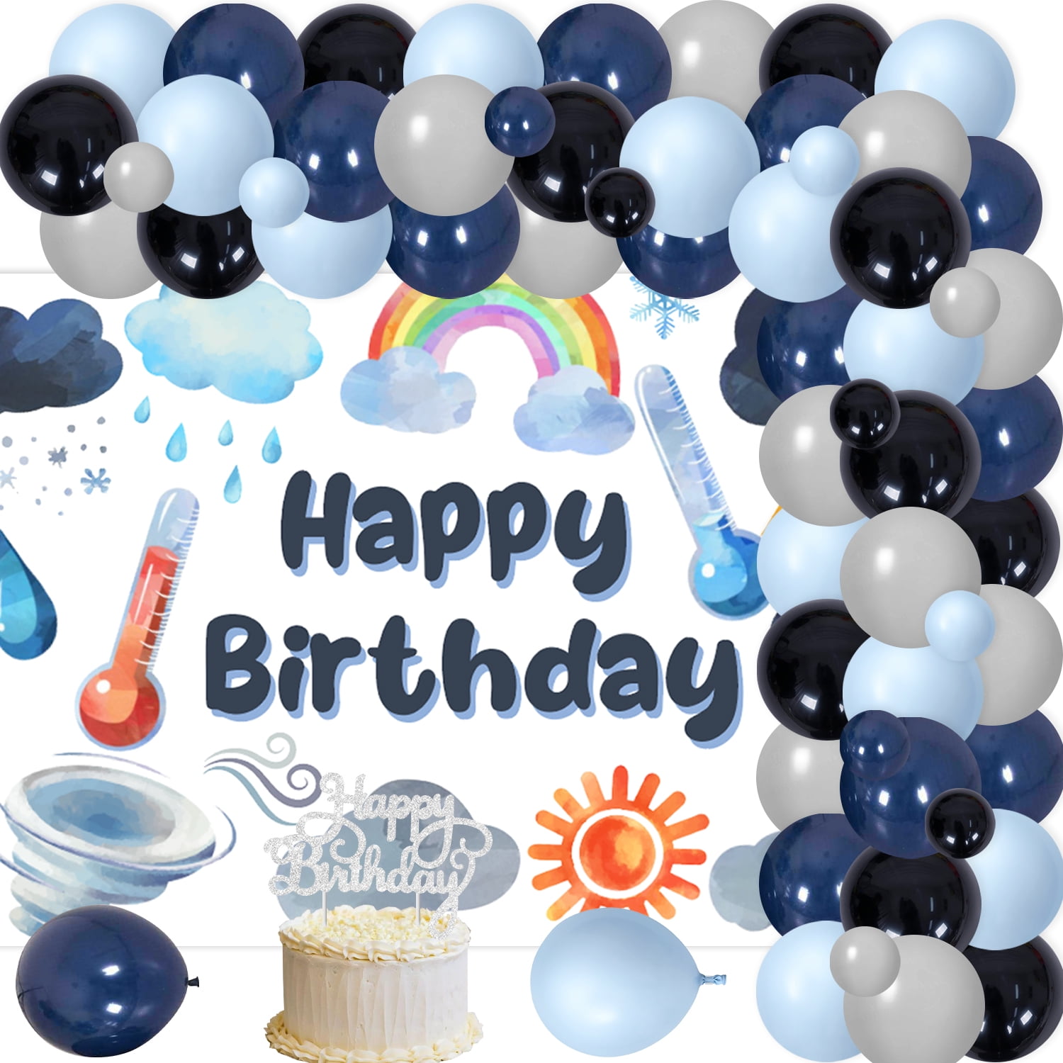 Tornado Birthday Party Decorations, Blue Balloon Garland Arch Kit,Happy ...