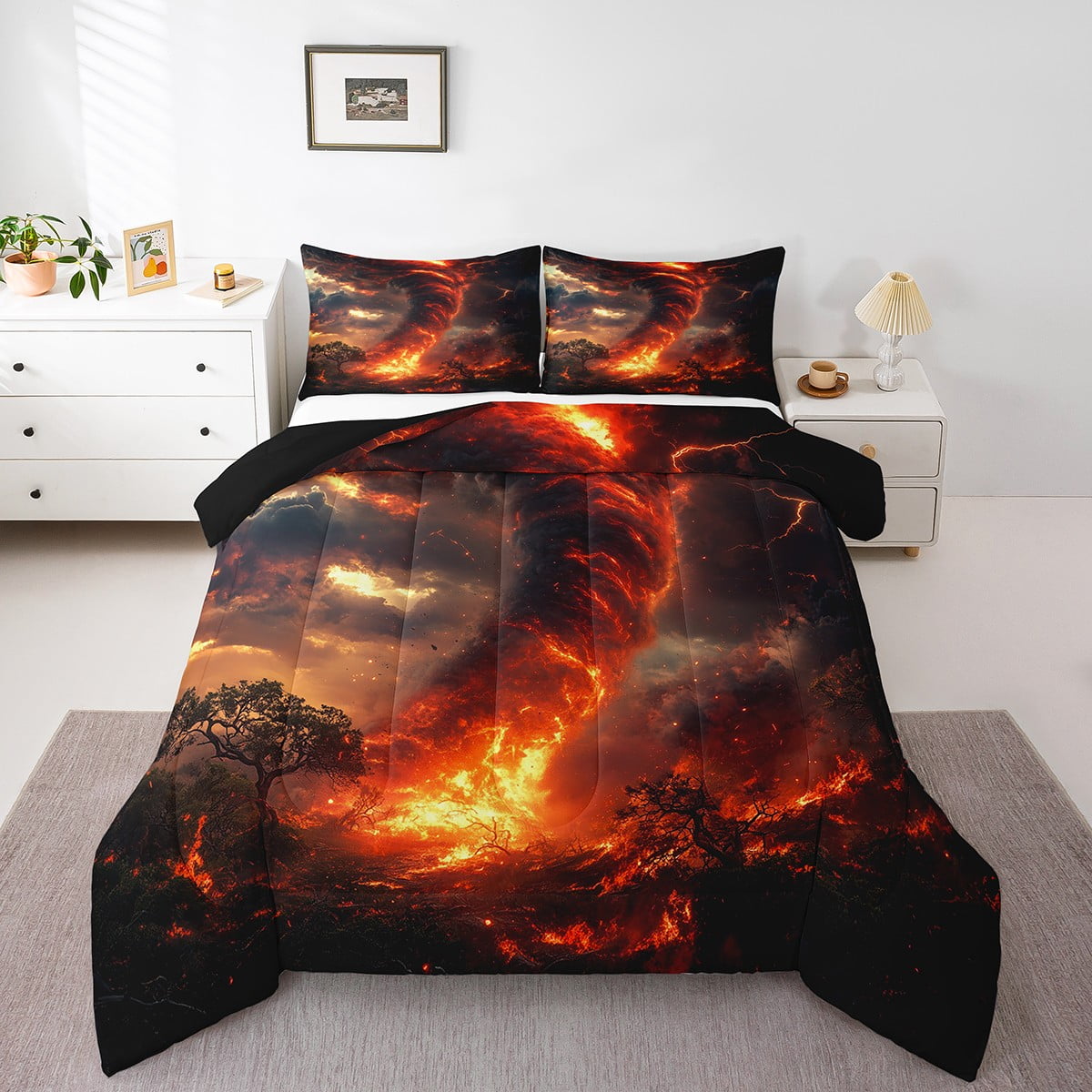 Tornado Comforter Set Full Size,Fire Storm Tornado Theme Bedding Set ...