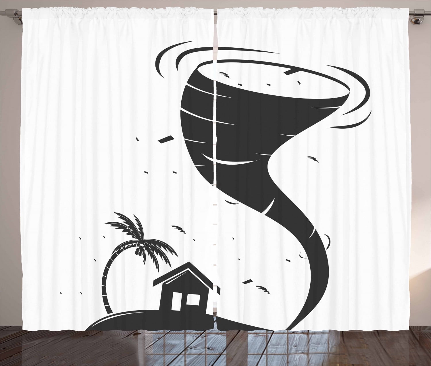 Ambesonne Tornado Curtains 2 Panel Set, Hurricane and Little House, 108 ...