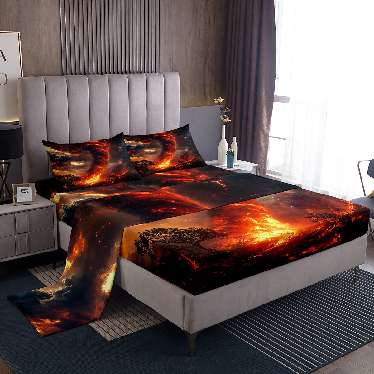 Tornado Sheets Queen Size, Fire Storm Tornado Theme Bed Sheets Set For ...