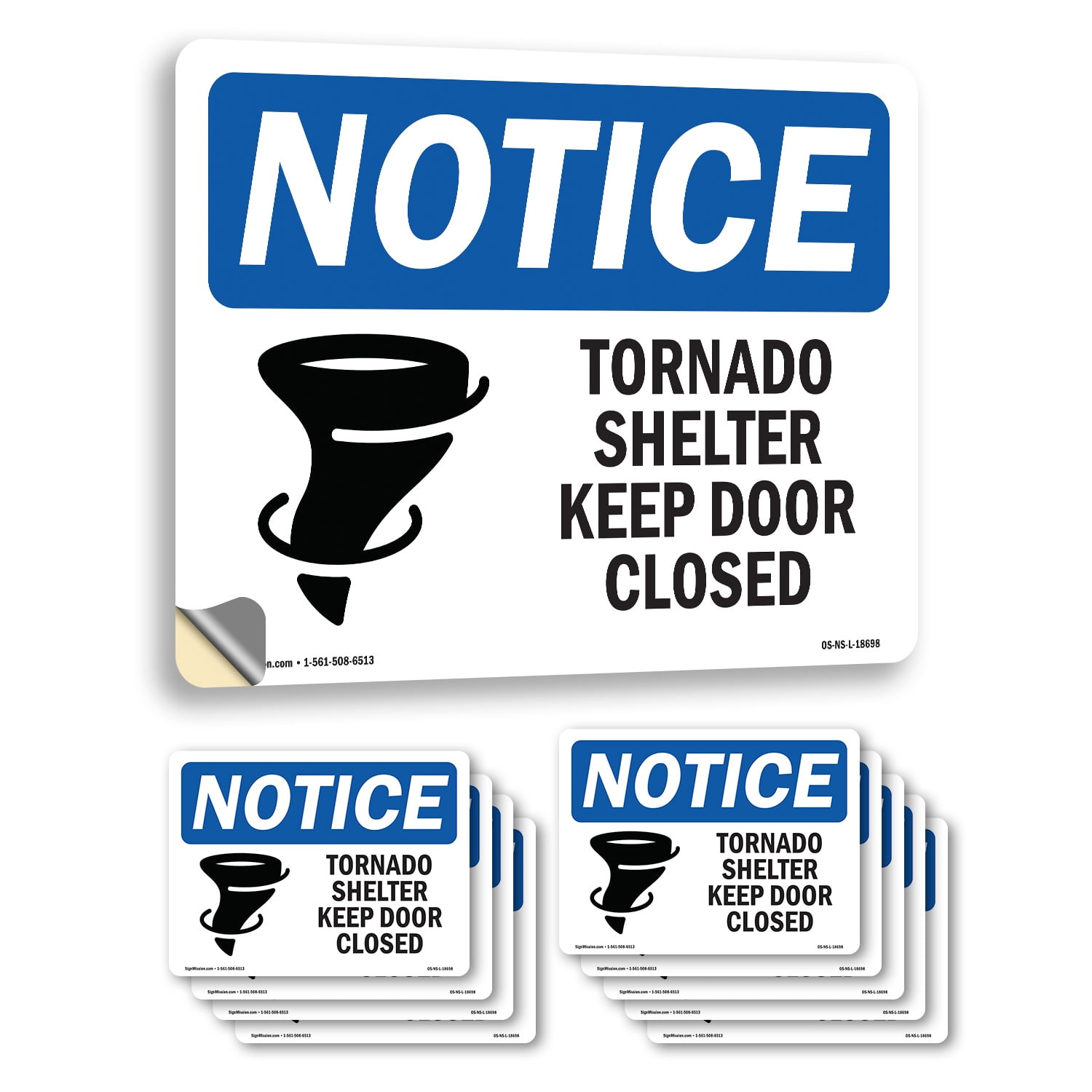 Tornado Shelter Keep Door Closed With Symbol OSHA Notice Vinyl Decal ...