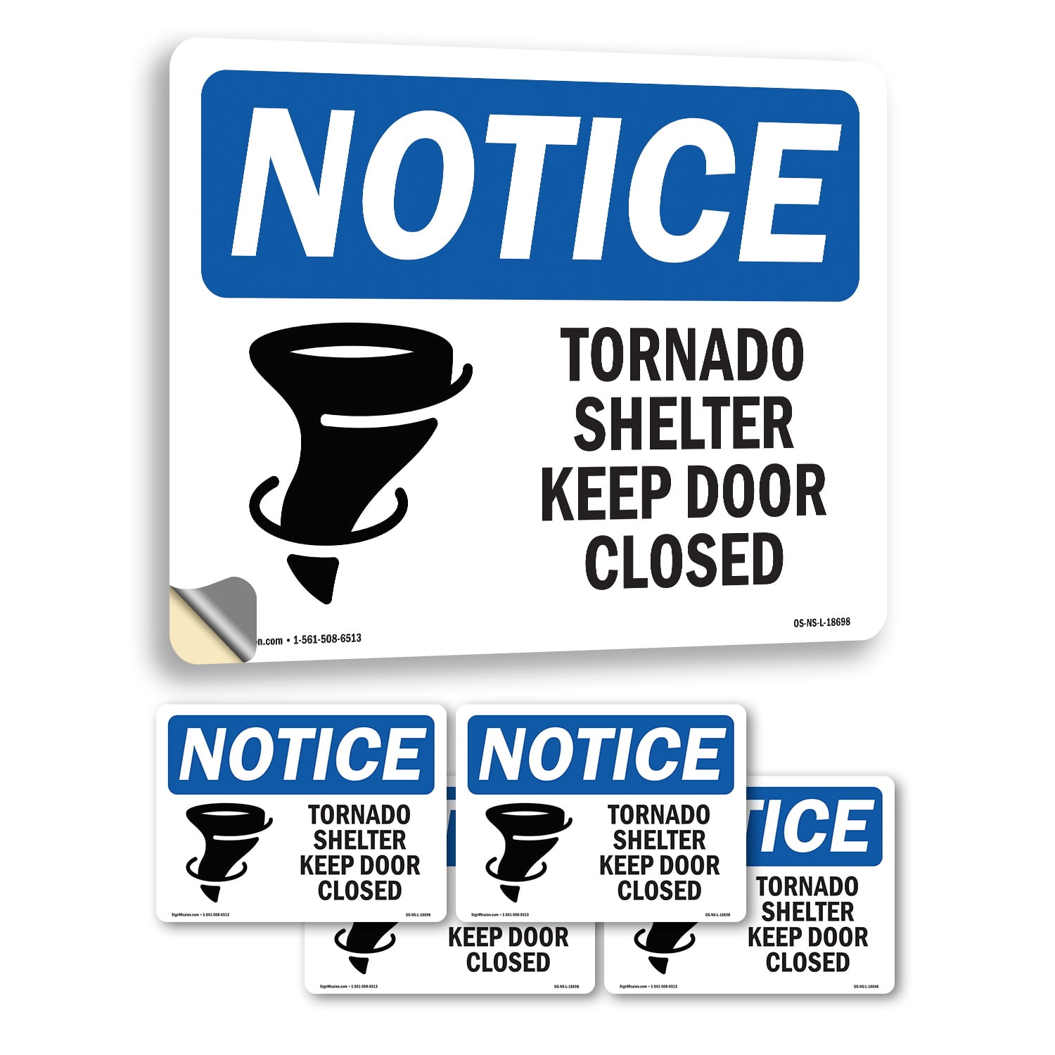 Tornado Shelter Keep Door Closed With Symbol OSHA Notice Vinyl Decal ...