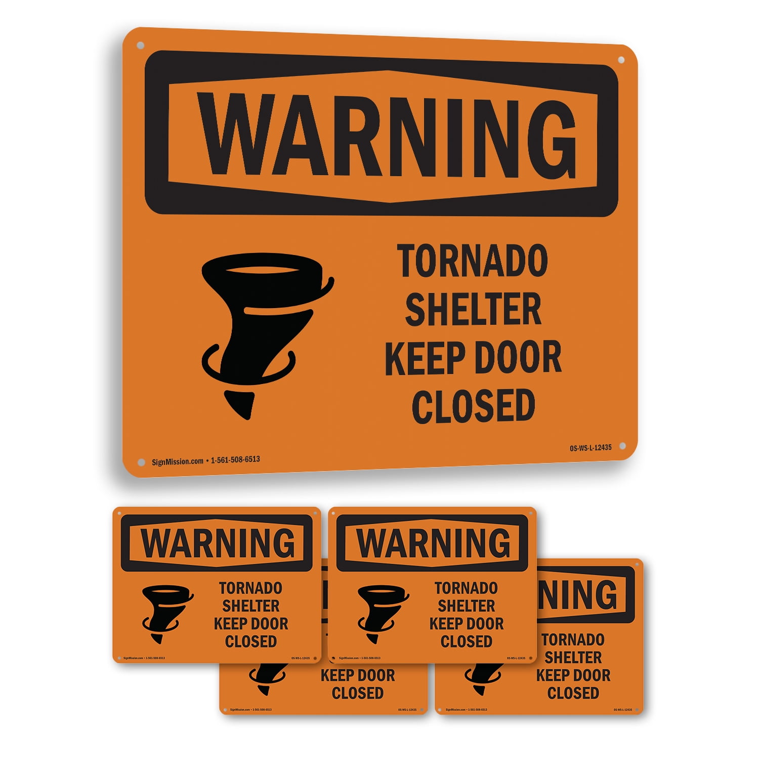 Tornado Shelter Keep Door Closed With Symbol OSHA WARNING Aluminum Sign ...