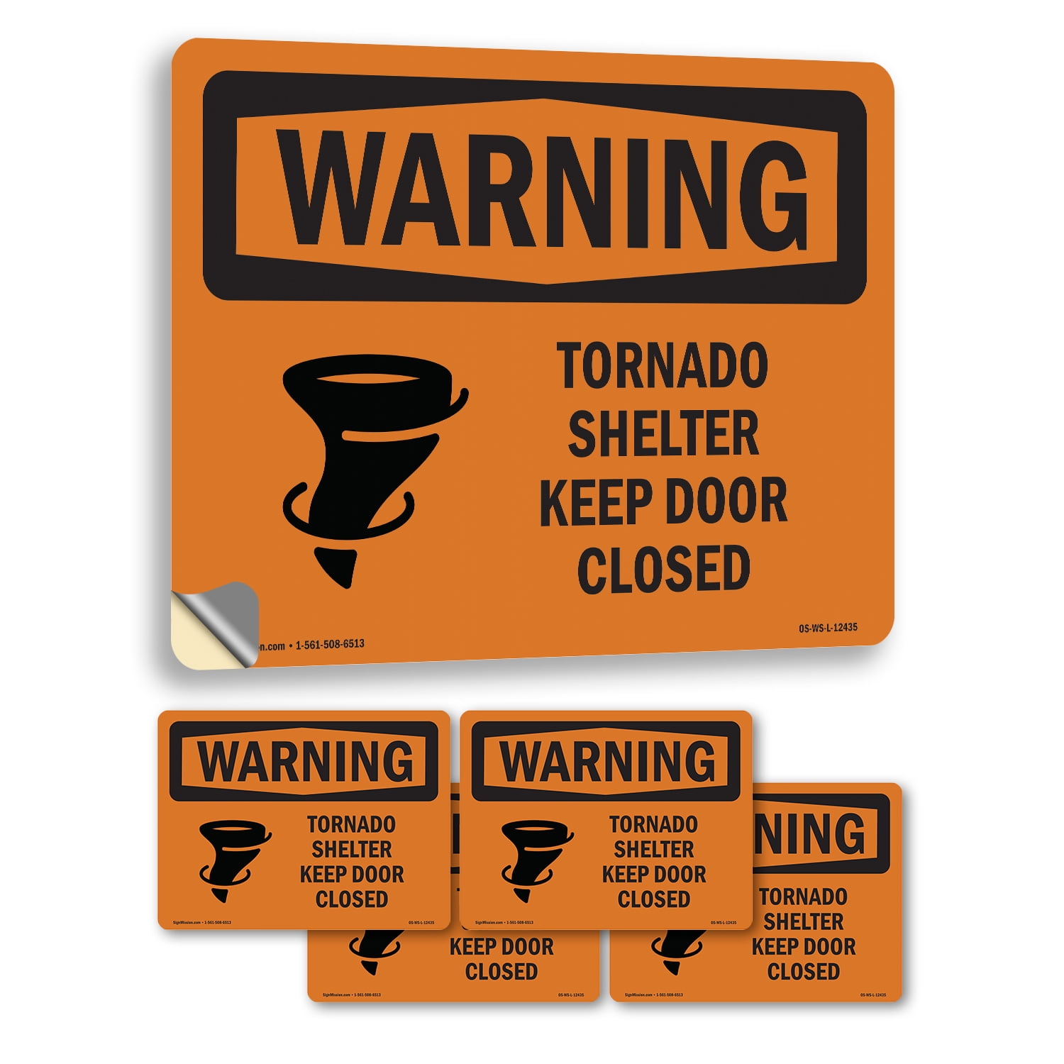 Tornado Shelter Keep Door Closed With Symbol OSHA WARNING Vinyl Decal ...