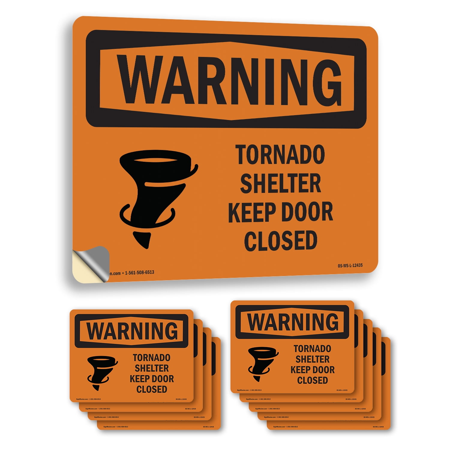 Tornado Shelter Keep Door Closed With Symbol OSHA WARNING Vinyl Decal ...