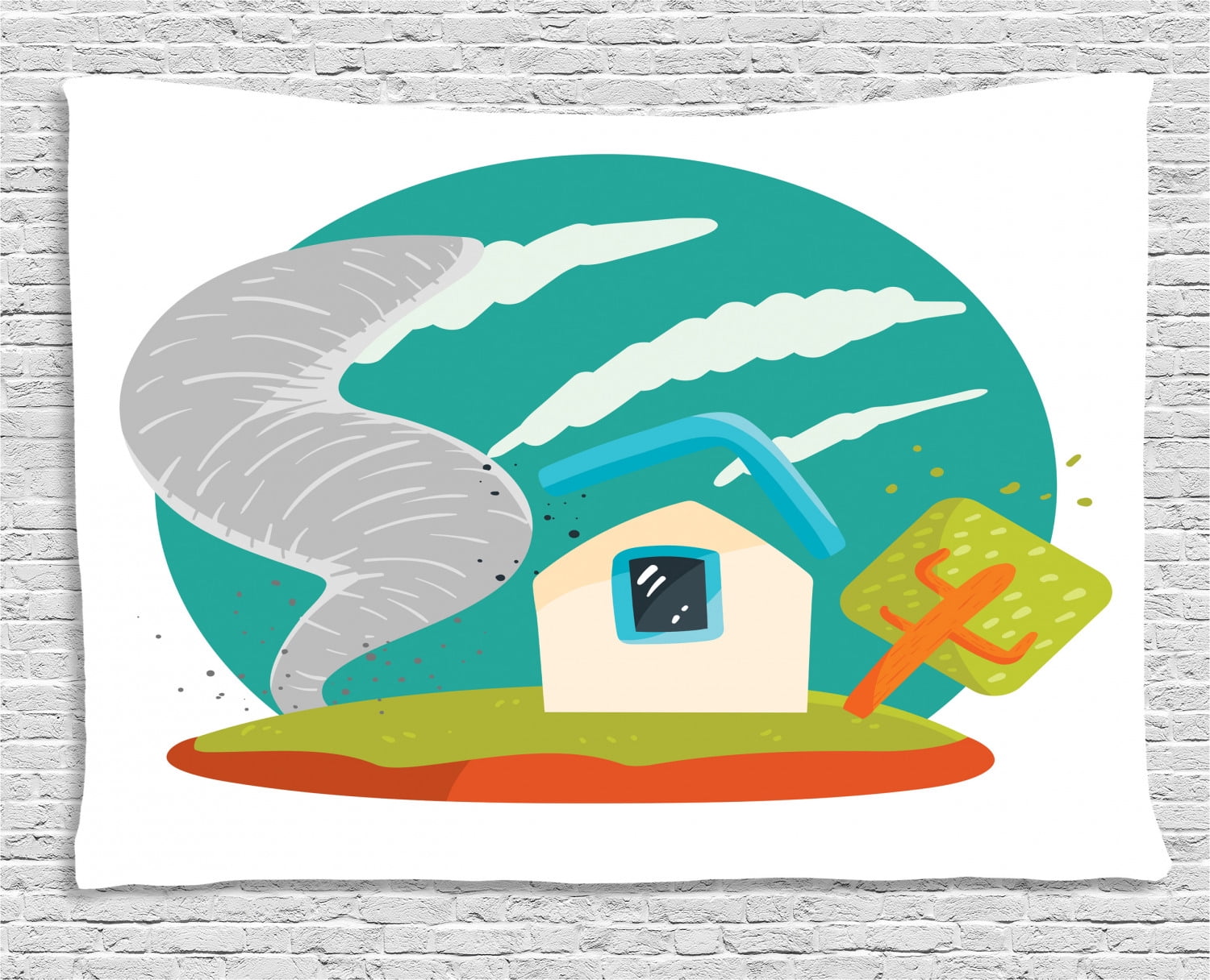 Tornado Tapestry, Cute House Caught in Whirlwinds Thunderstorm ...
