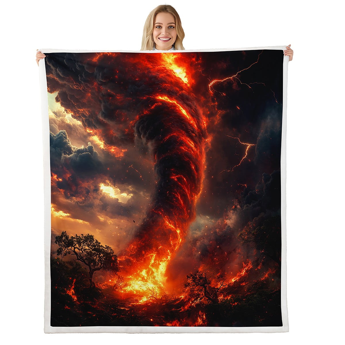 Tornado Throw Blanket, Fire Storm Tornado Theme Fleece Blanket For Boys ...