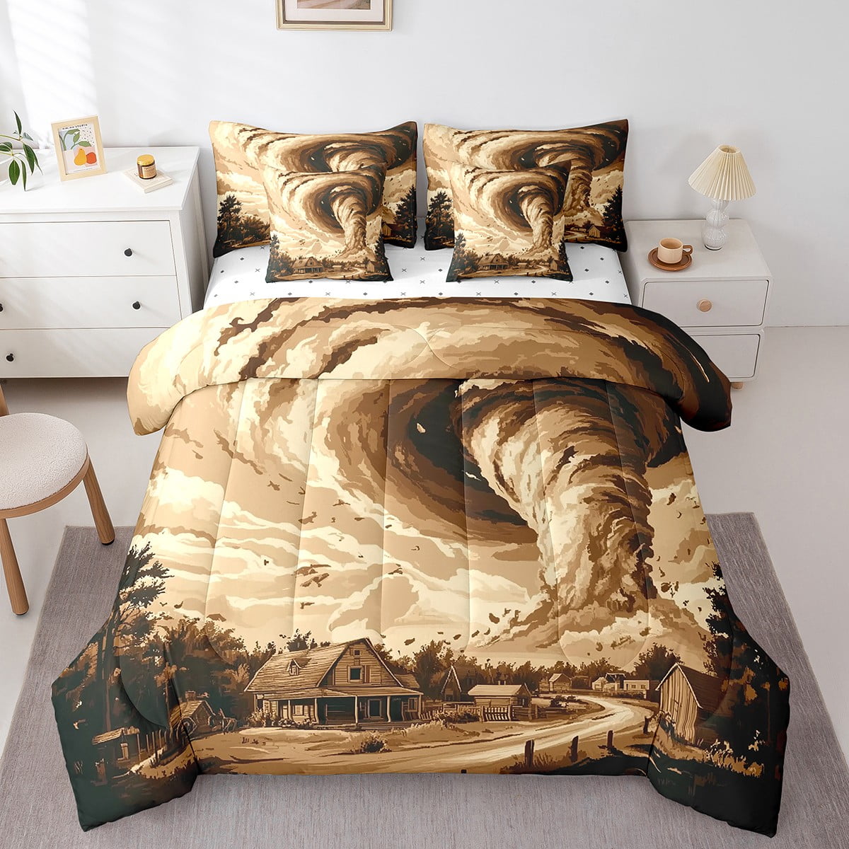 Tornado Twin Comforter Set 7 Pieces for Kids Adults,Countryside Cabin ...