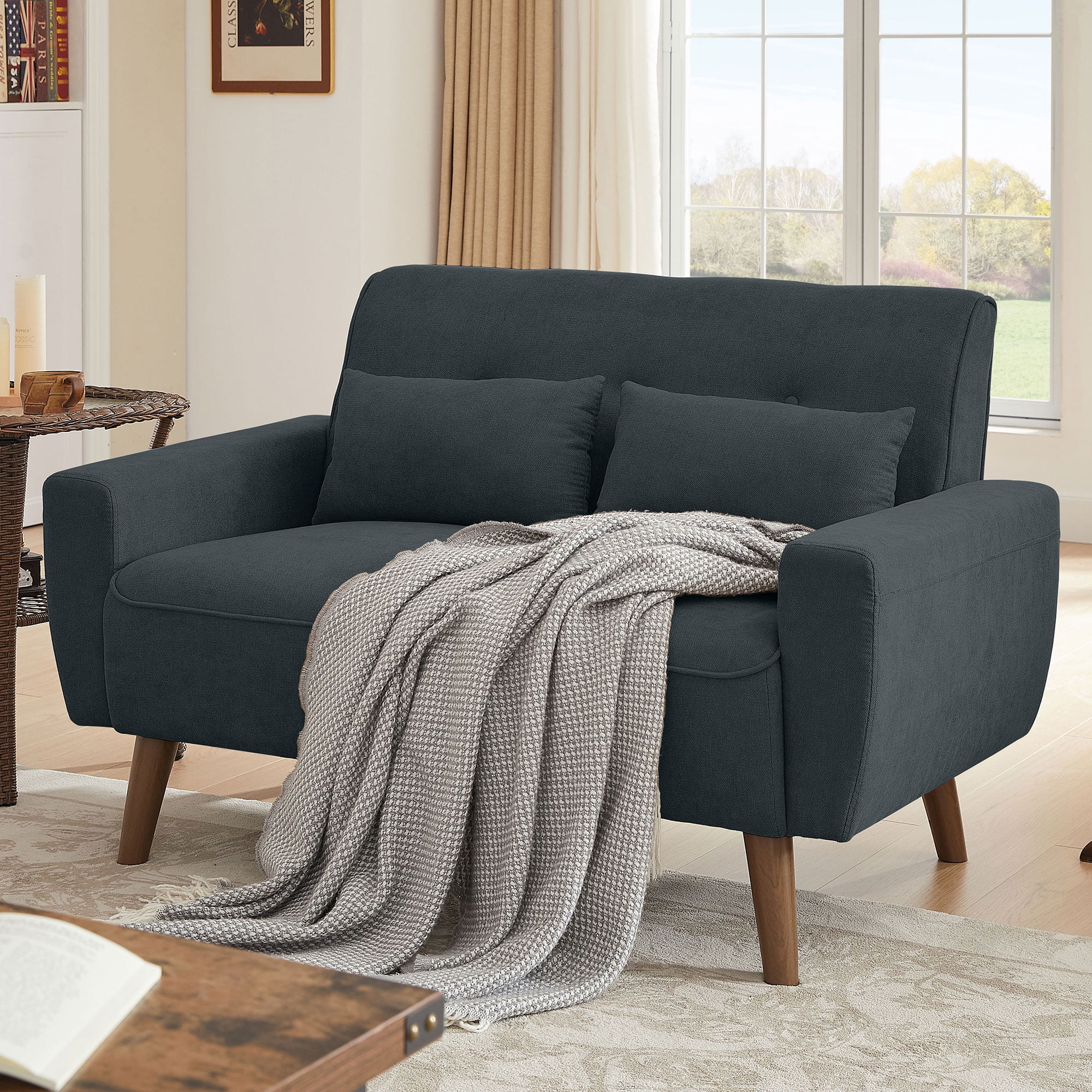 Tornama Mid Century Modern Loveseat, Tufted Linen Fabric, Sleeper Sofa ...