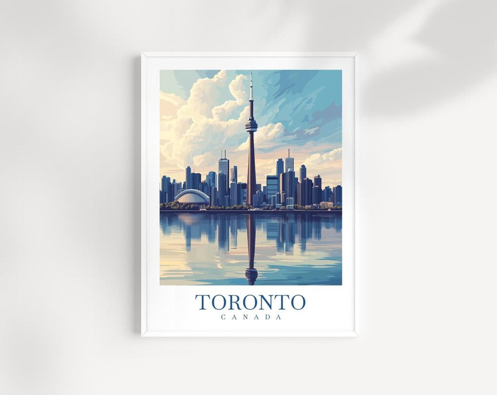 Toronto Canada Travel Print Wall Art - Illustrated City Skyline, Iconic ...