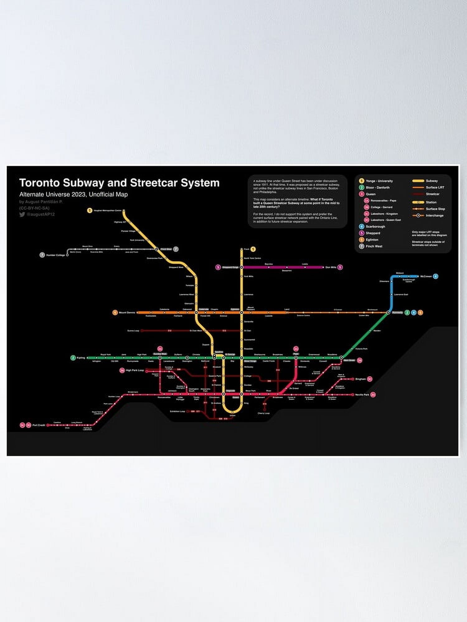 Toronto Subway Map with Queen Subway Poster - Walmart.com