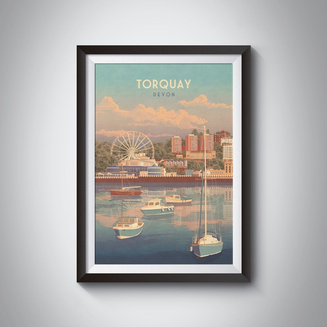 Torquay Devon Travel Poster, Torbay Travel Print, Paignton, Brixham ...